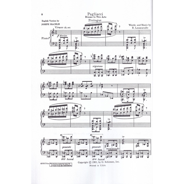 Ópera completa de Ruggiero Leoncavallo, redução para canto e piano - I ...