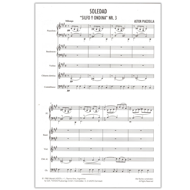 Soledad - Piano Violin Bandoneon El Guitar And Double Bass - Peça do ...