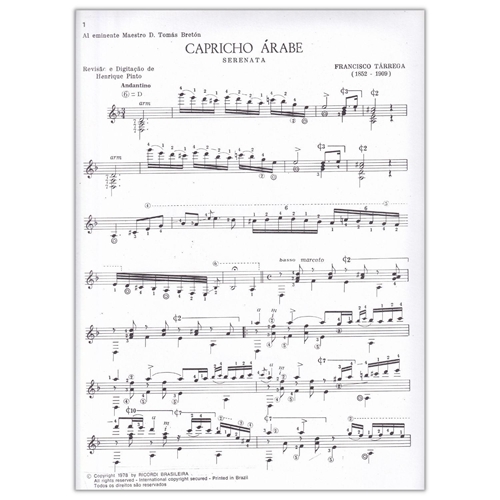 Capricho Arabe - Serenata de Francisco Tarrega - Ricordi - Capricho ...