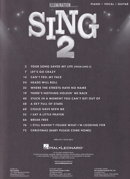 Músicas da trilha sonora do filme Sing 2 para Piano, vocal e guitarra ...