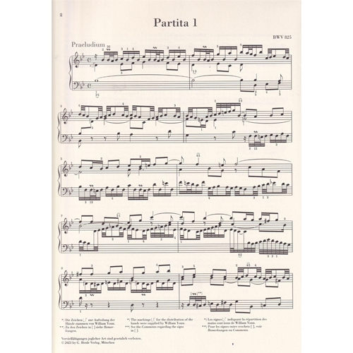Partita no. 1 Si bemol maior BWV 825 de Bach para Piano- Henle - Partita no. 1 B flat major BWV ...