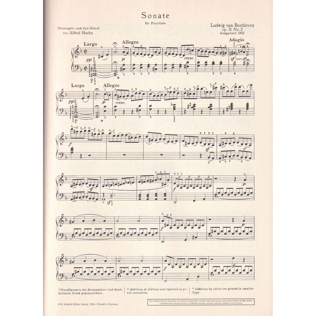 Sonate D Moll - Op.31 N.2 - Sonate D Moll - Op.31 N.2 - Schott