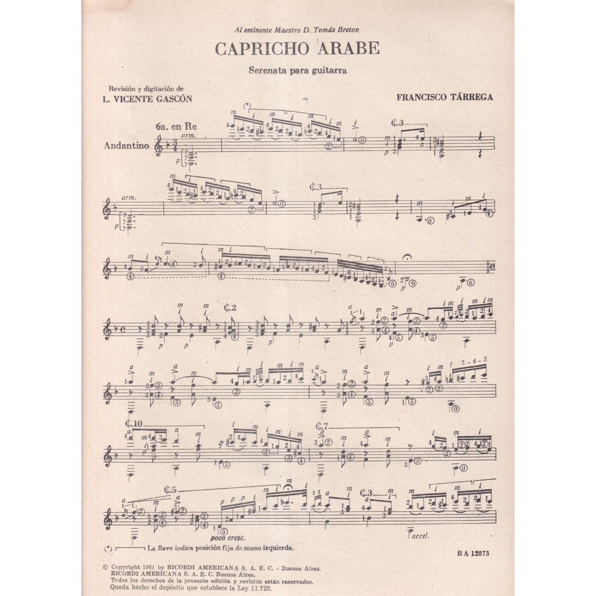 Capricho Arabe de Francisco Tarrega para Violão - Ricordi - Capricho ...