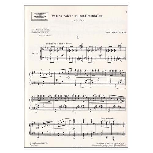 Valsas nobres e sentimentais de M.Ravel para piano - Durand - Valses Nobles et Sentimentales ...